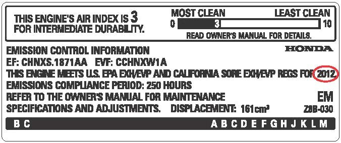 Power Equipment Emission Lable